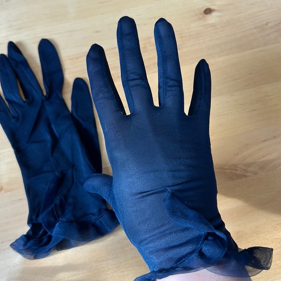 Vintage | Accessories | Vintage Sheer Nylon Gloves Navy Blue With ...